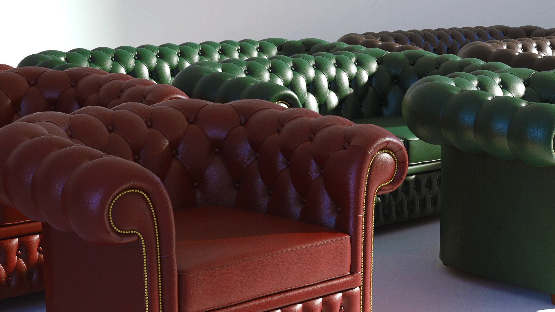 3D Chesterfield Red Brown Model - TurboSquid 1452469