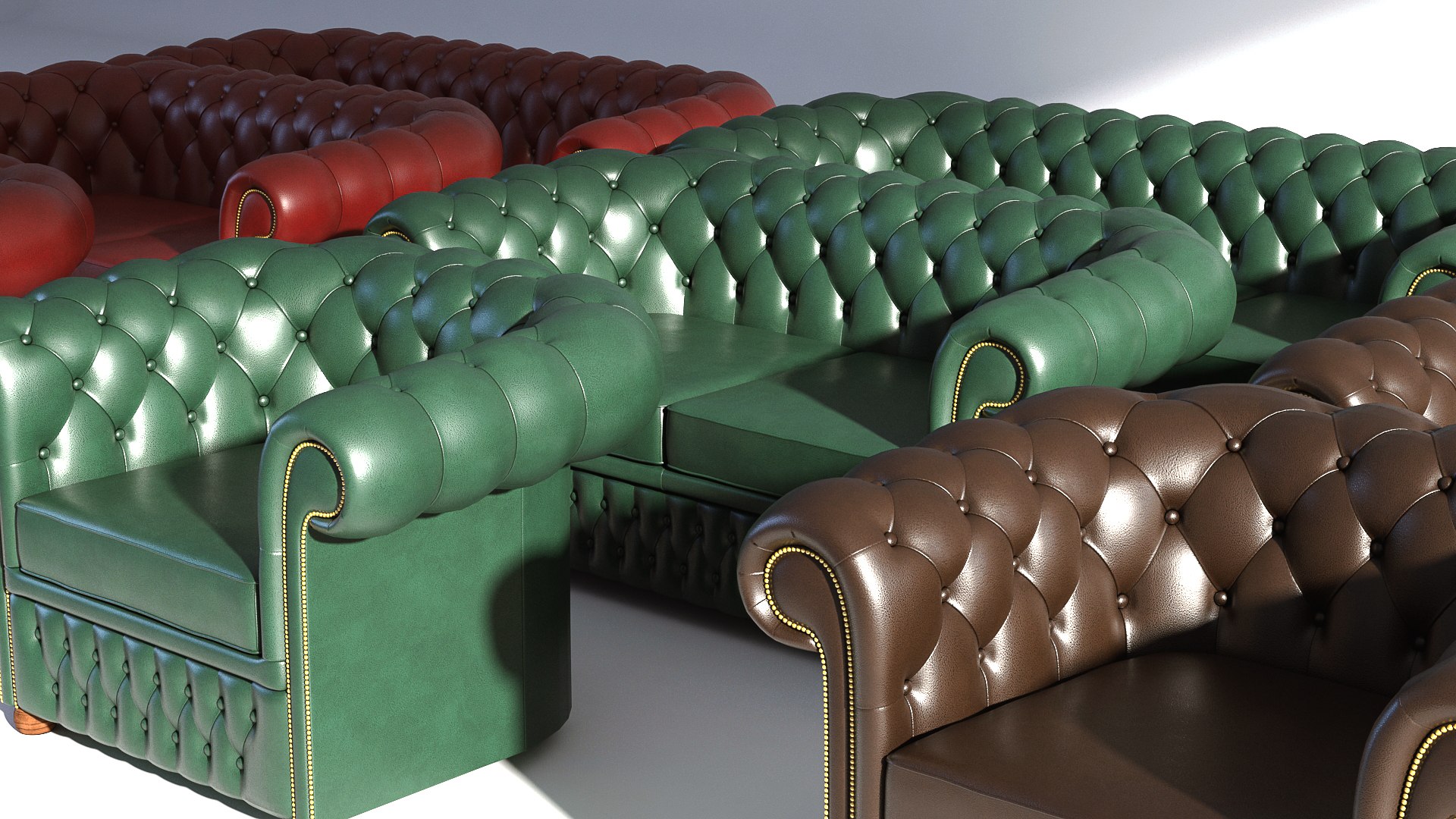 3D Chesterfield Red Brown Model - TurboSquid 1452469