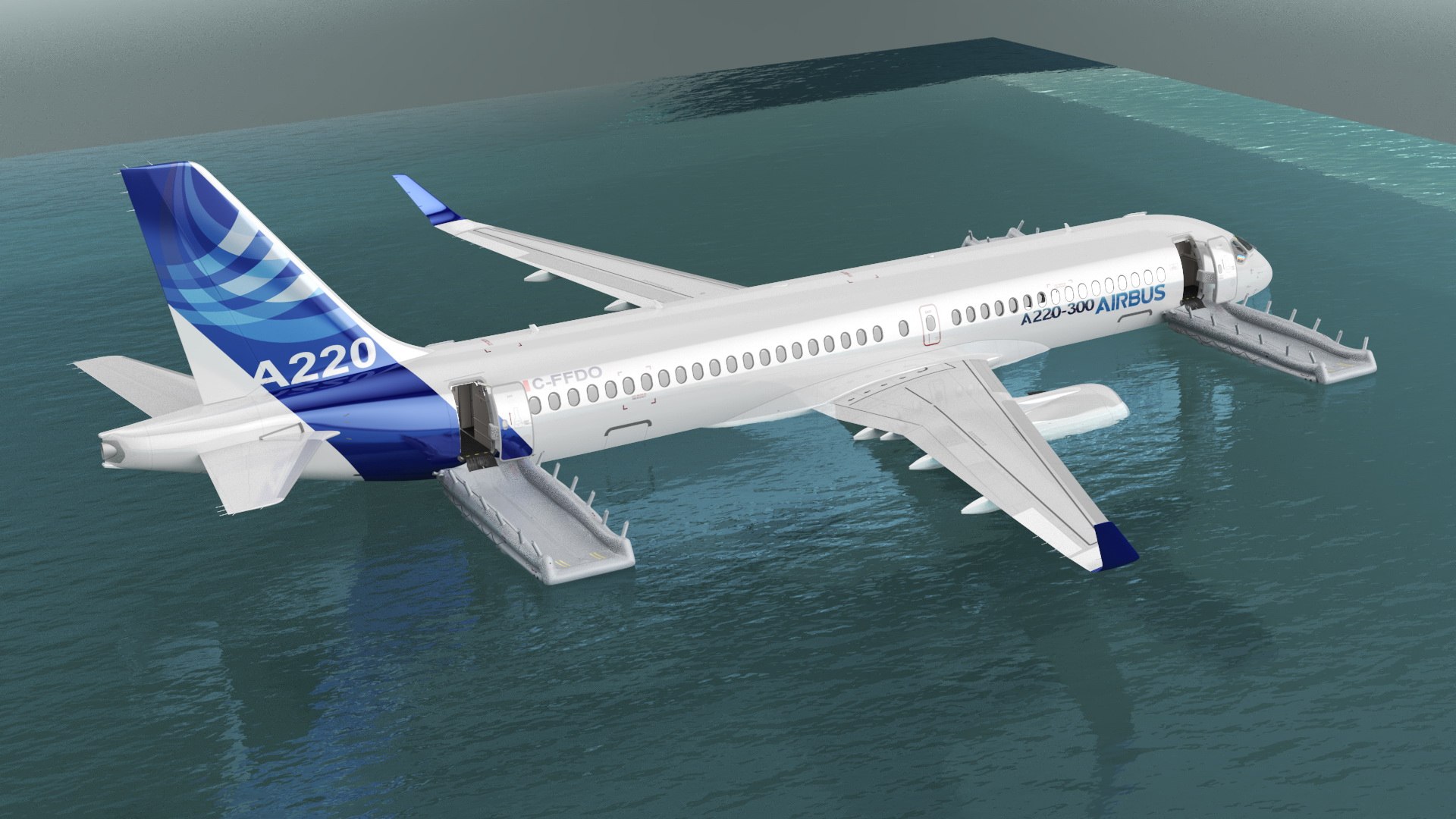 Airbus A220 Emergency Ditching With Inflated Slides 3D Model ...