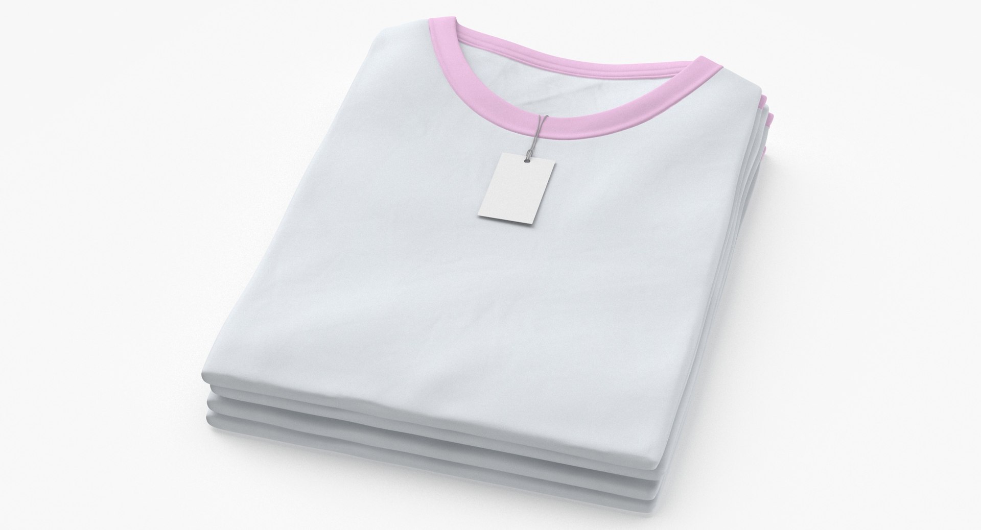 3D Female Crew Neck Folded Stacked With Tag White and Pink 01 ...