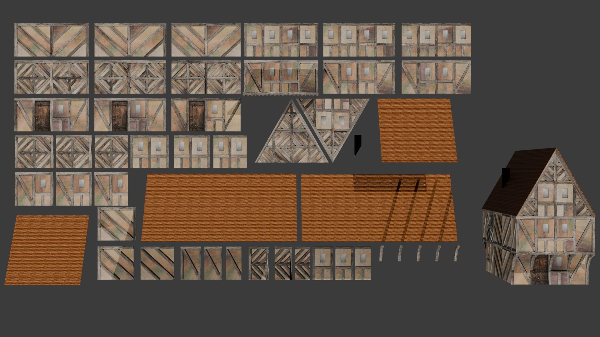 3D Western European Medieval Timber Framed Building Kit WEMTFBKKitbash ...