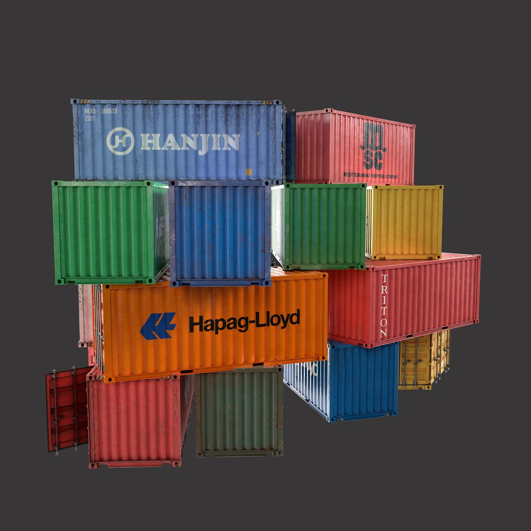 3D 20 Ft Old And New Container Collection Low-poly 3D Model Model ...