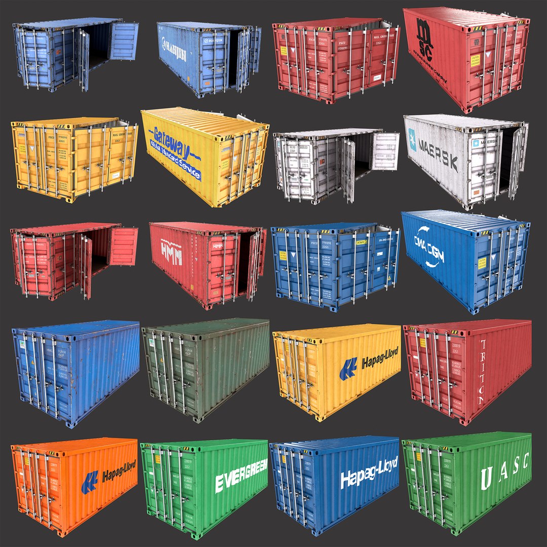 3D 20 Ft Old And New Container Collection Low-poly 3D Model Model ...