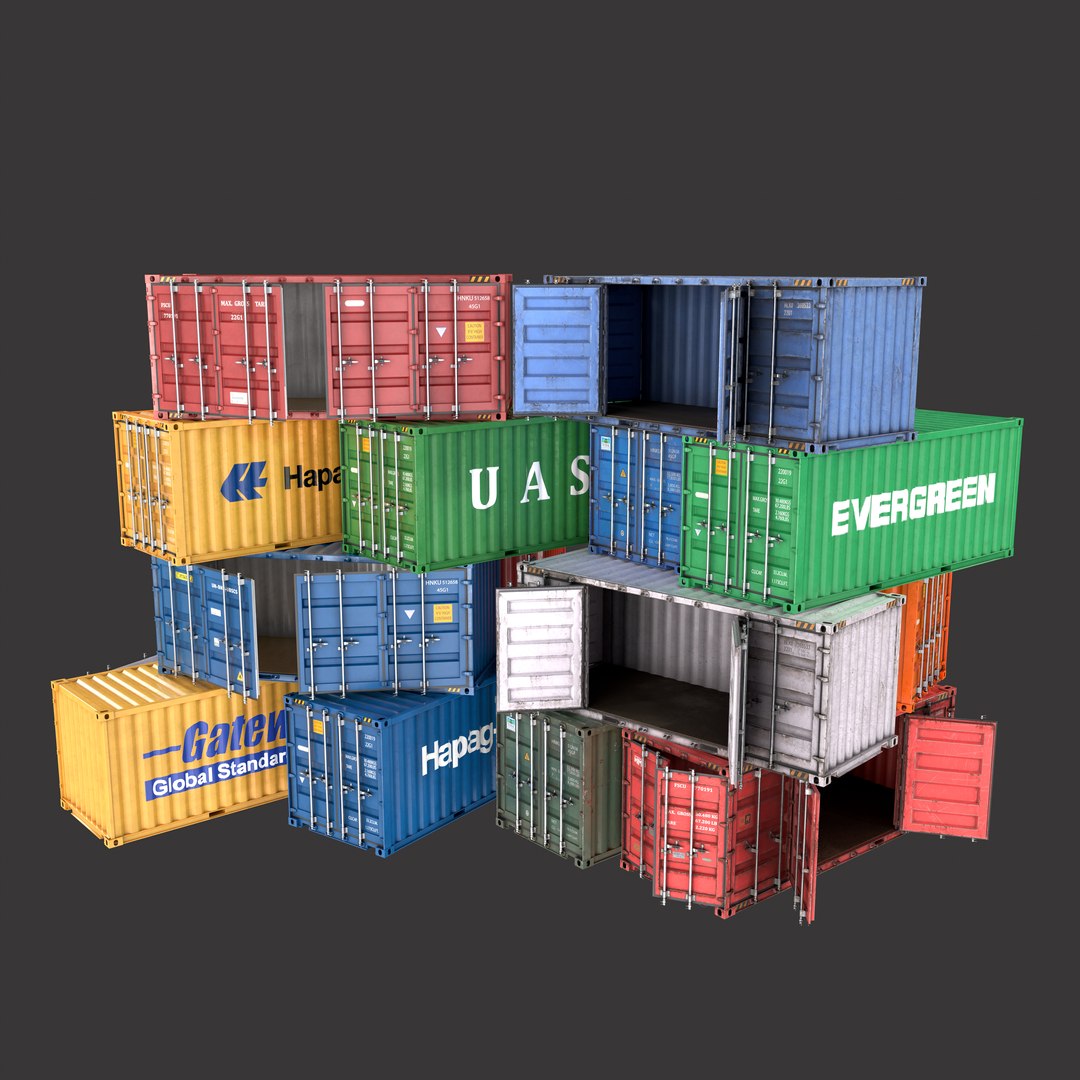 3D 20 Ft Old And New Container Collection Low-poly 3D Model Model ...