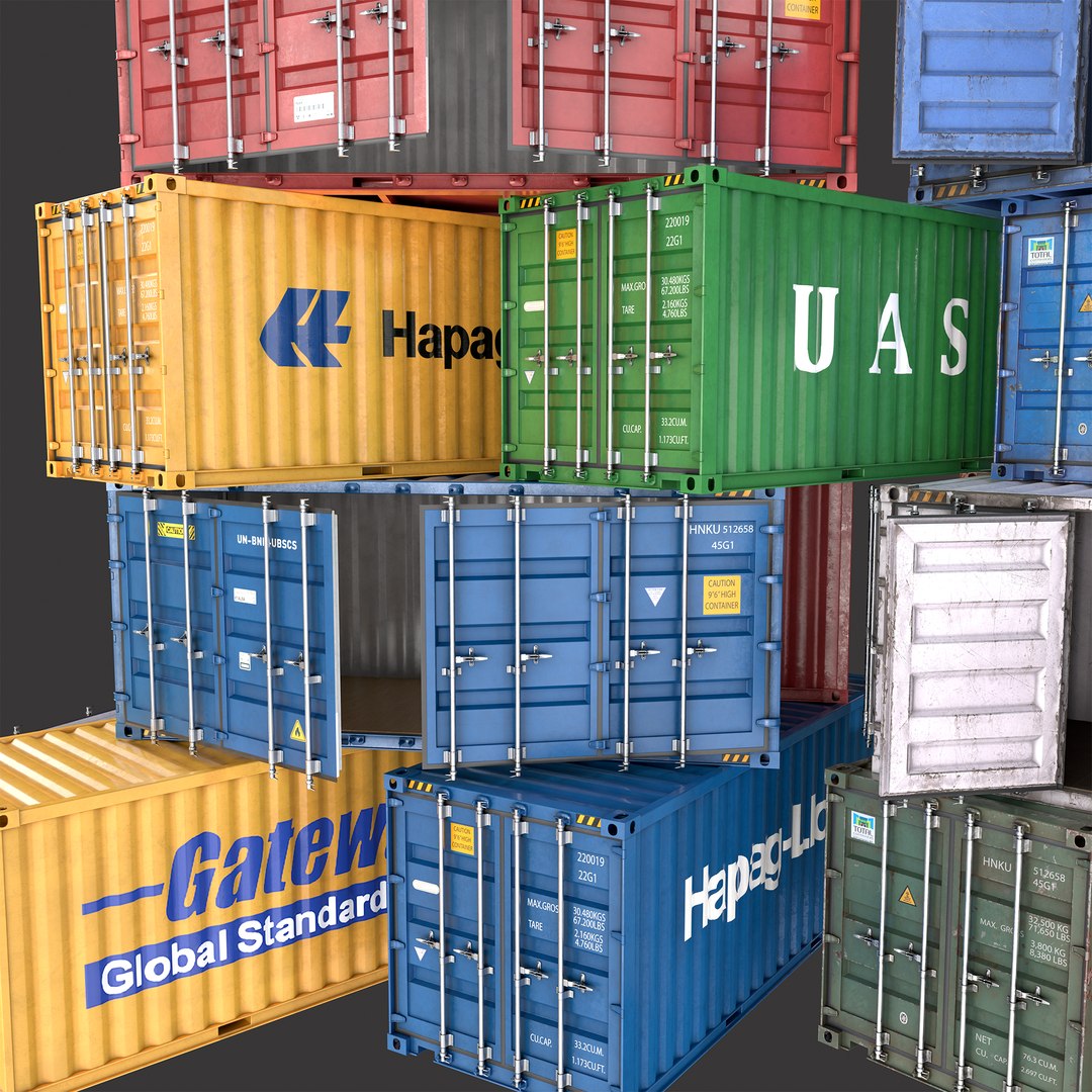 3D 20 Ft Old And New Container Collection Low-poly 3D Model Model ...