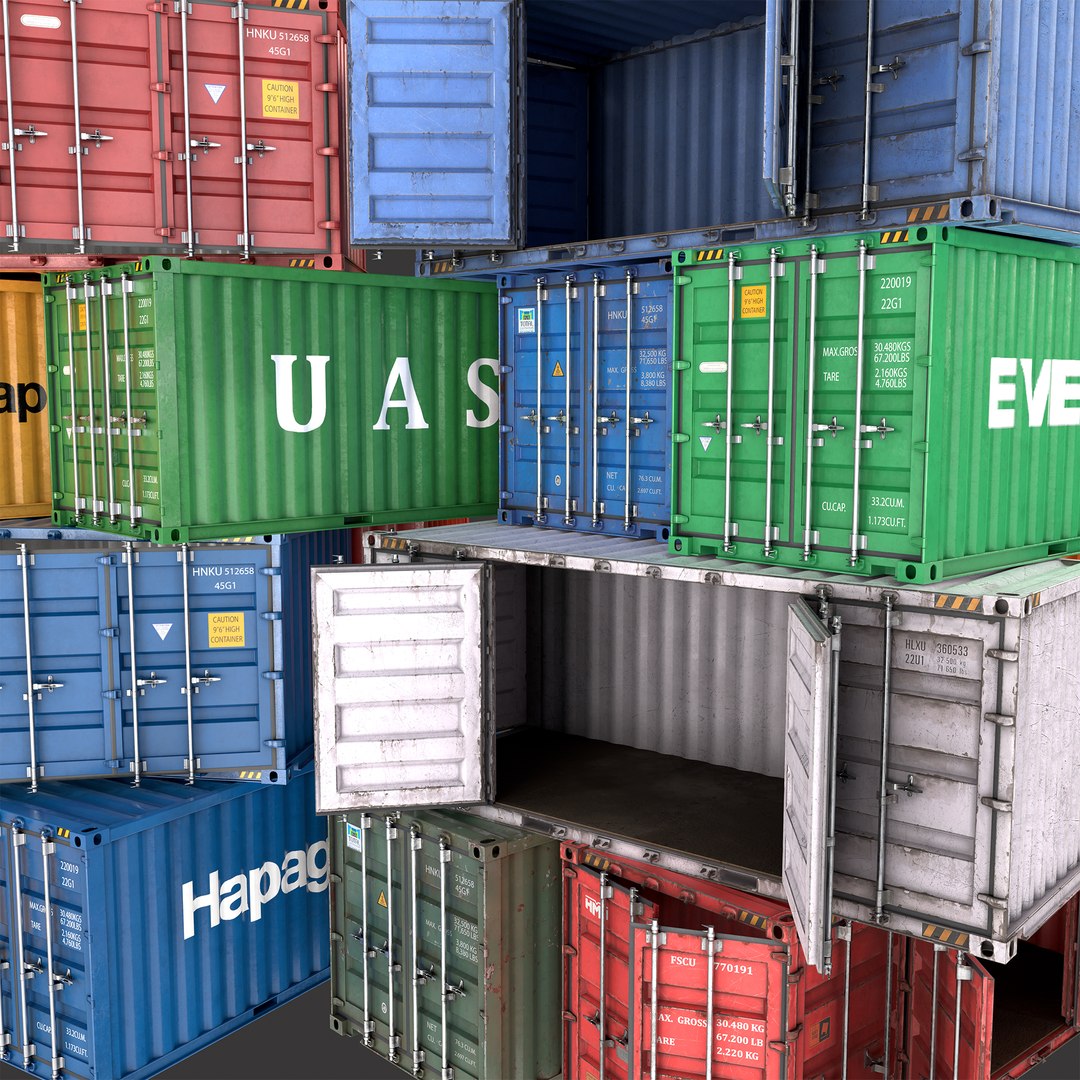 3D 20 Ft Old And New Container Collection Low-poly 3D Model Model ...