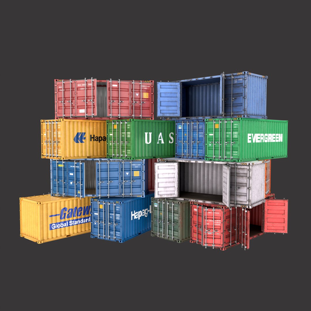 3D 20 Ft Old And New Container Collection Low-poly 3D Model Model ...