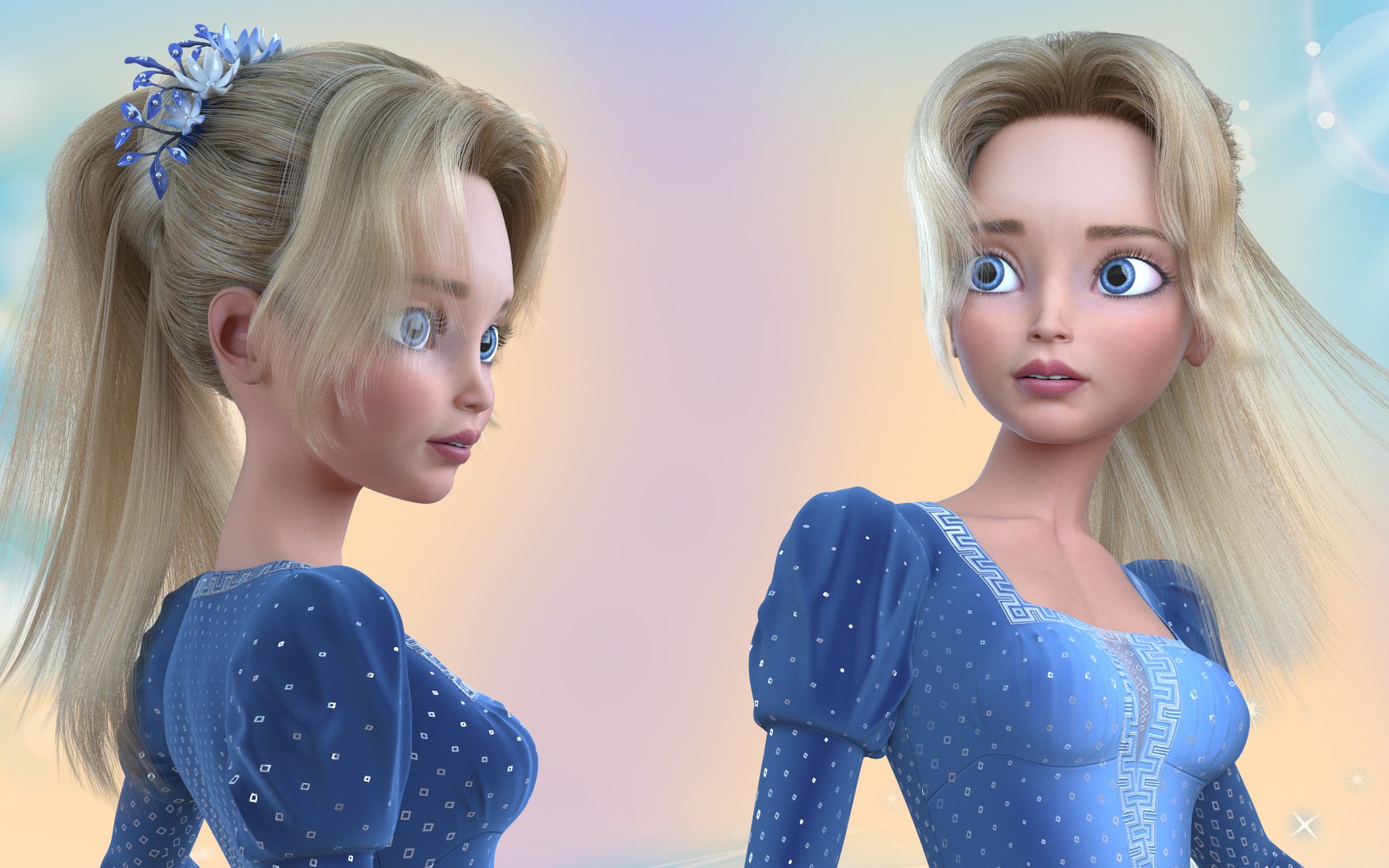 3D Cartoon Princess Blonde Standing Blue - TurboSquid 2270944