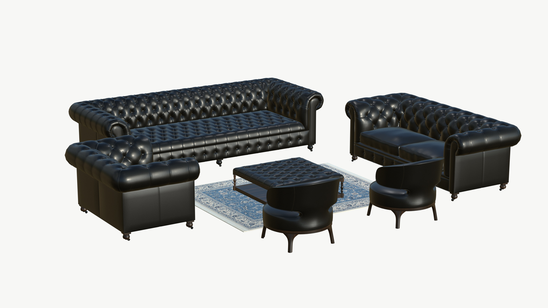 3D Chesterfield Leather Sofa Black Chair Model - TurboSquid 2018504