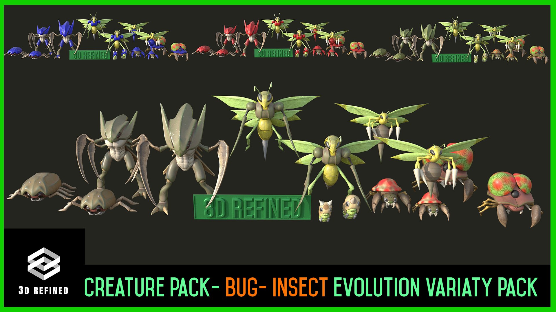 3D Creature Monster Bundles- Insects- Evolution Variety Pack Model - TurboSquid 2400120