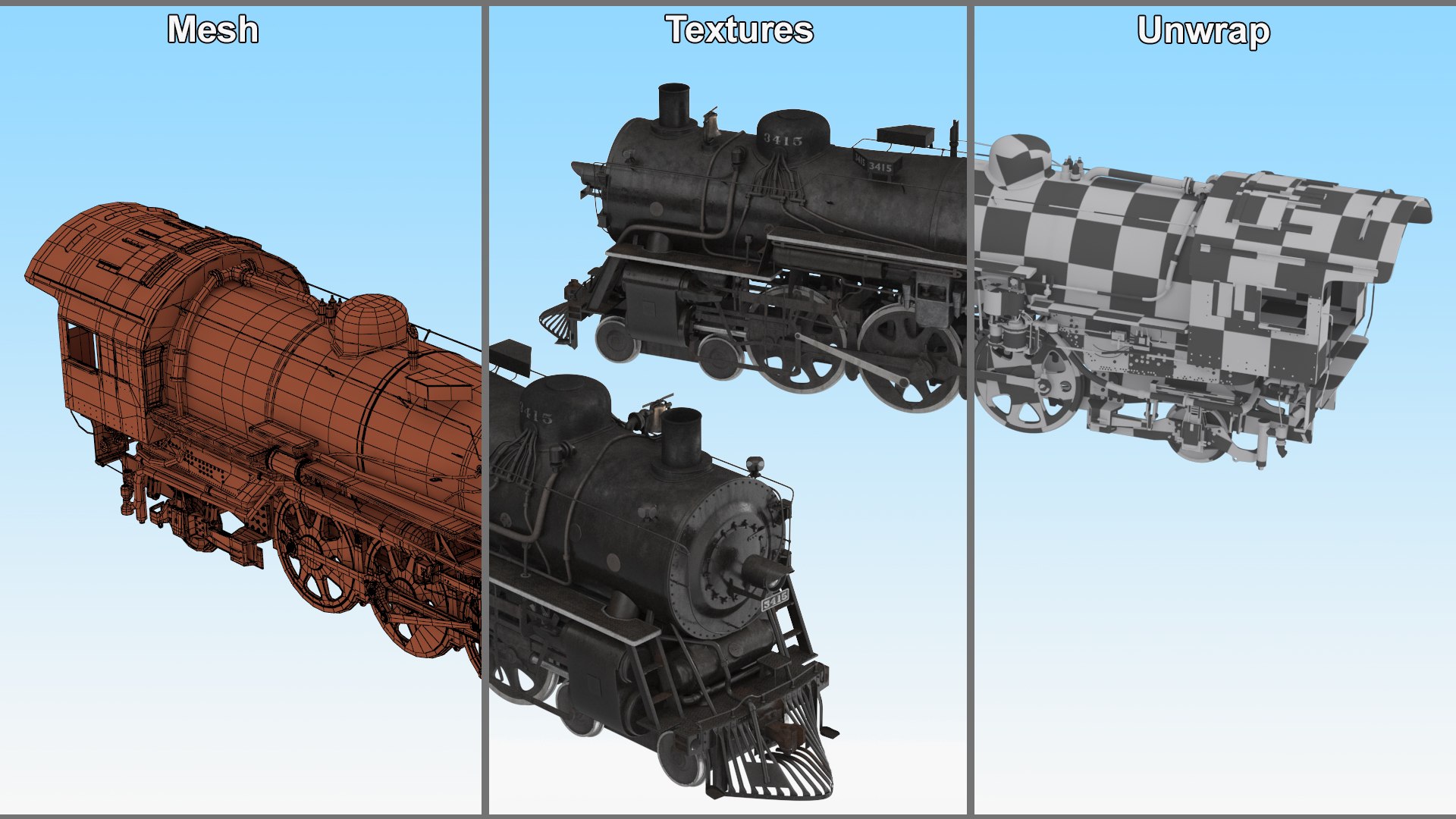 Steam Locomotive Santa Fe 3415 3D Model - TurboSquid 2205561