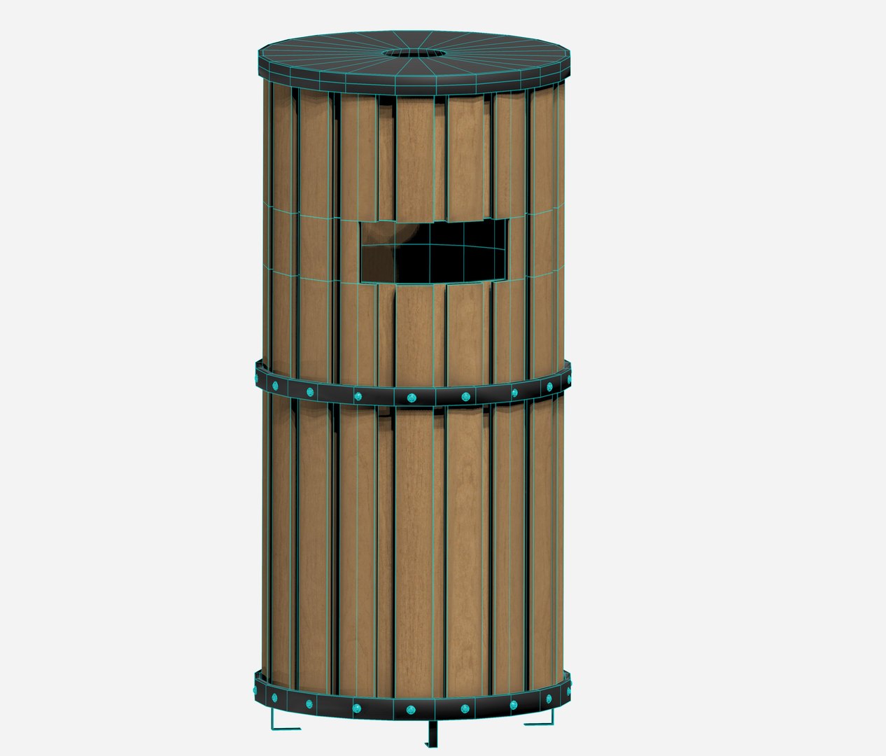 Wooden Cylindrical Cage Type Trash Can With Metal Feet 3D Model ...