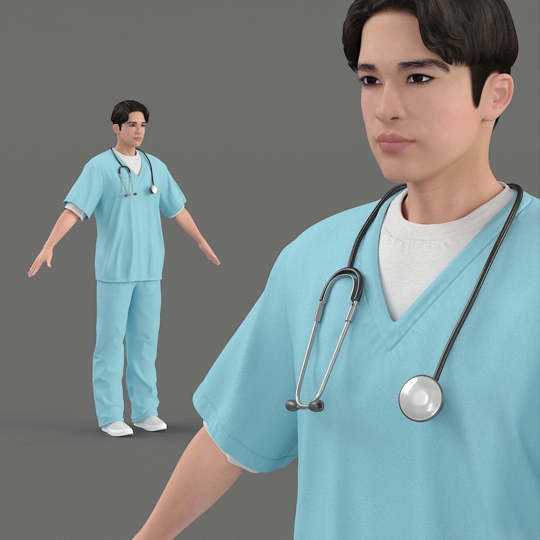 3D Model Asian Medic With Stethoscope A-Pose - TurboSquid 2366221
