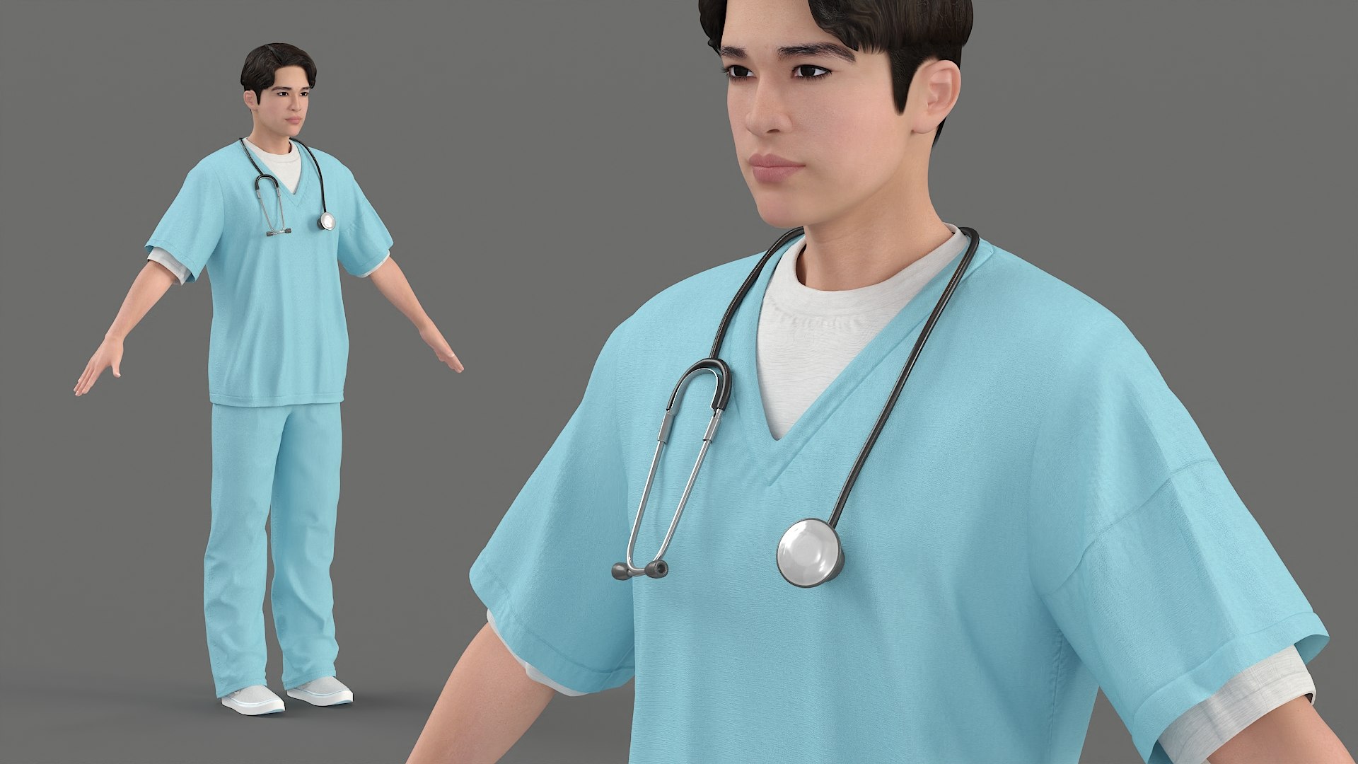 3D Model Asian Medic With Stethoscope A-Pose - TurboSquid 2366221