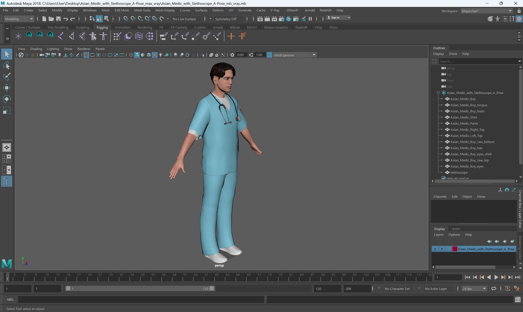 3D Model Asian Medic With Stethoscope A-Pose - TurboSquid 2366221
