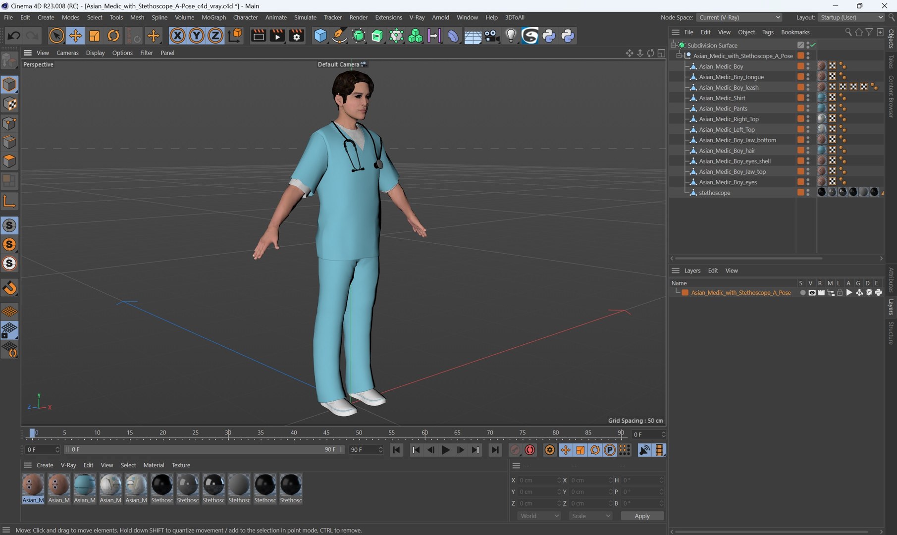 3D Model Asian Medic With Stethoscope A-Pose - TurboSquid 2366221