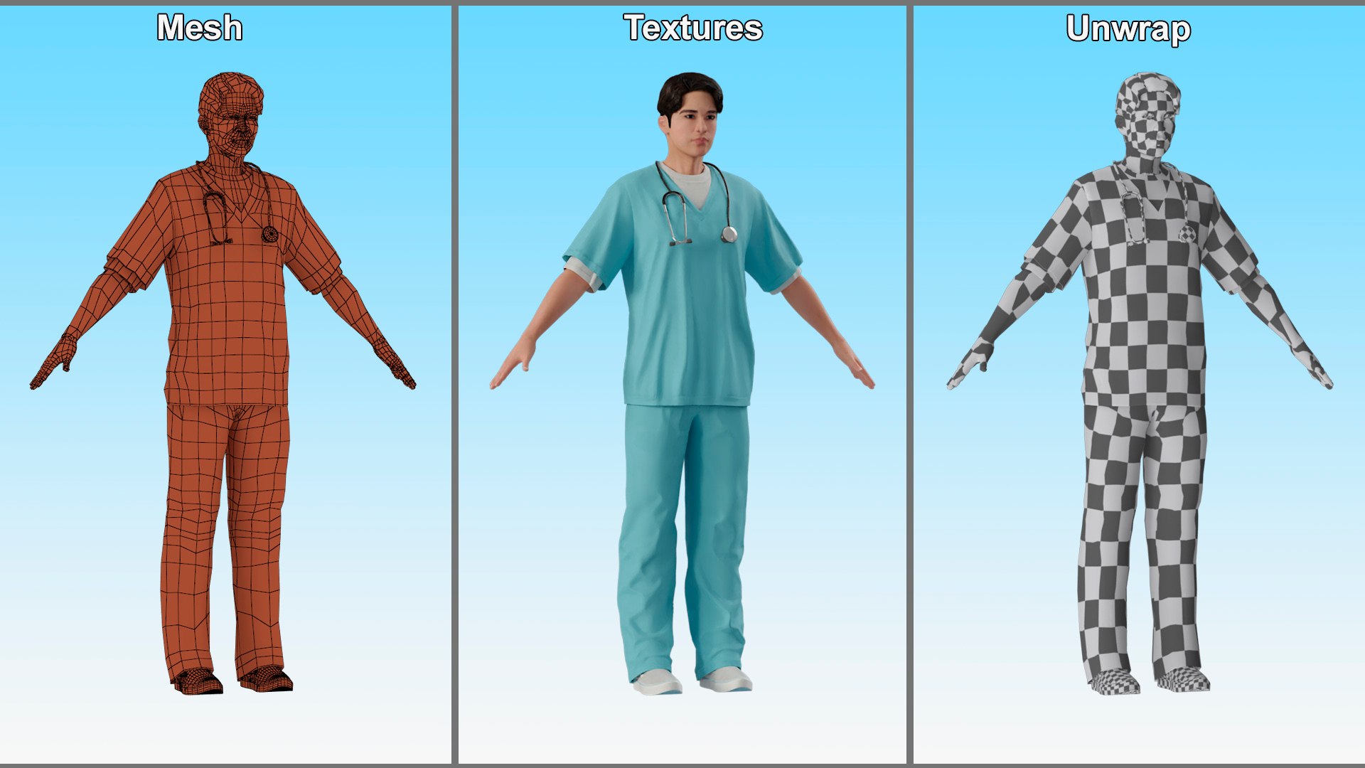 3D Model Asian Medic With Stethoscope A-Pose - TurboSquid 2366221