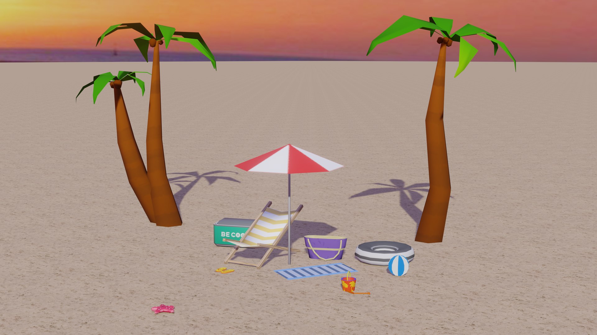 3D Low Poly Beach Set Game Ready Low-poly 3D Model Model - TurboSquid ...
