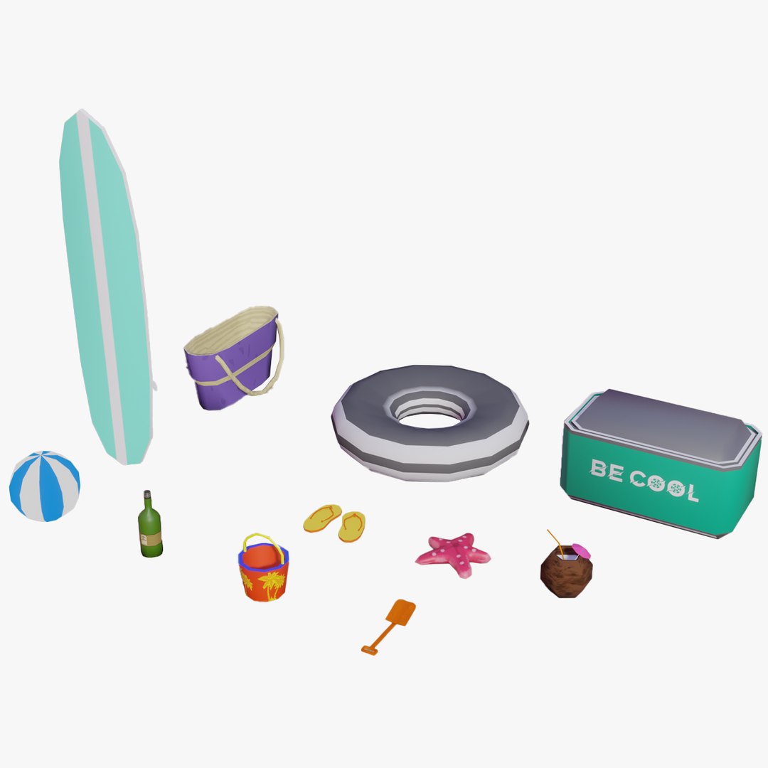 3D Low Poly Beach Set Game Ready Low-poly 3D Model Model - TurboSquid ...