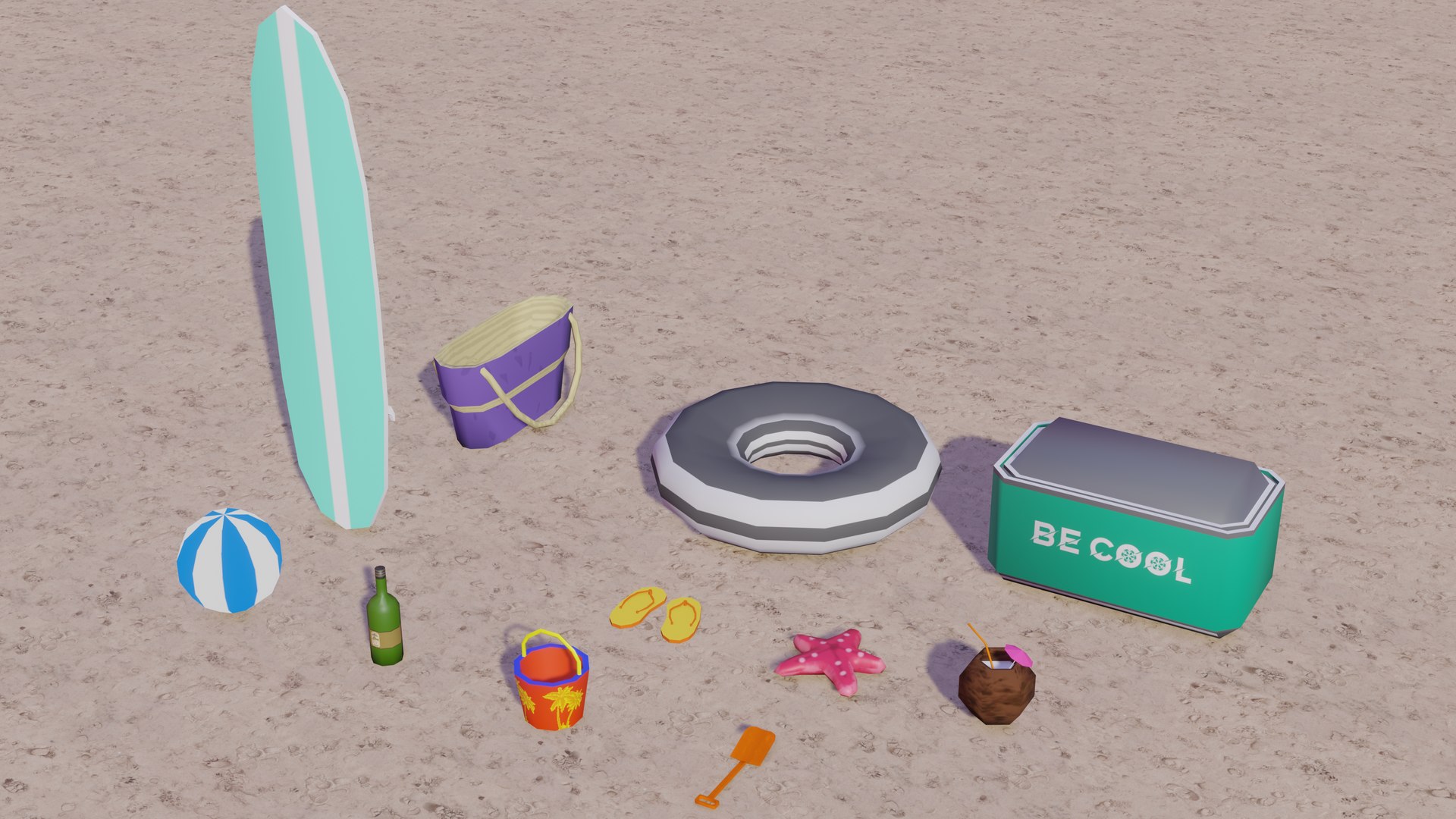 3D Low Poly Beach Set Game Ready Low-poly 3D Model Model - TurboSquid ...