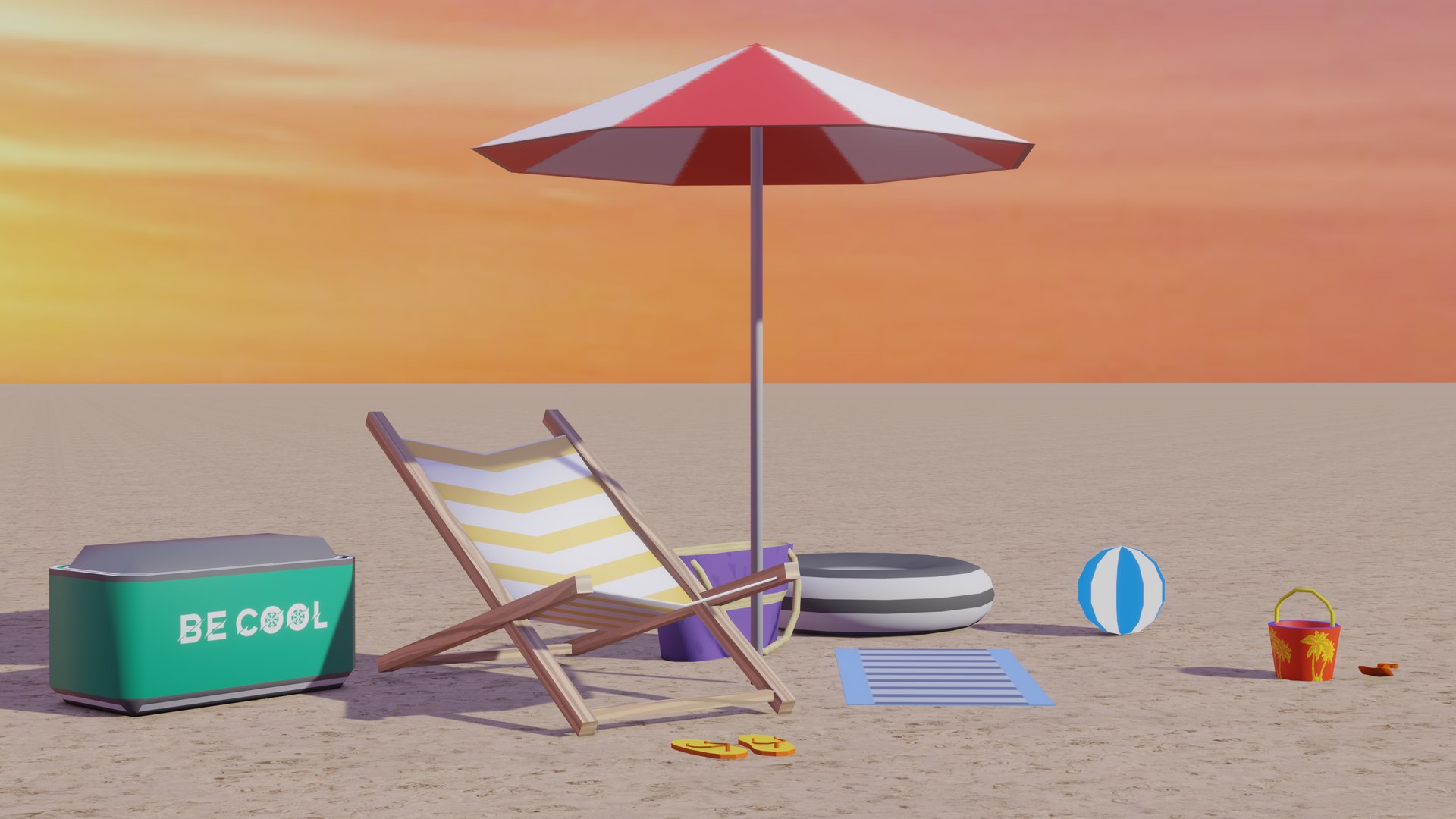 3D Low Poly Beach Set Game Ready Low-poly 3D Model Model - TurboSquid ...