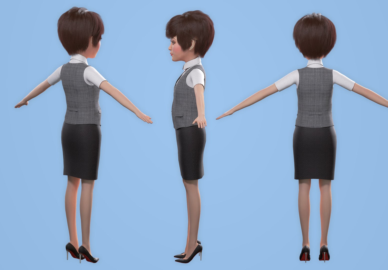 Cartoon Restaurant Waiter Girl Model 3D Model - TurboSquid 1767102