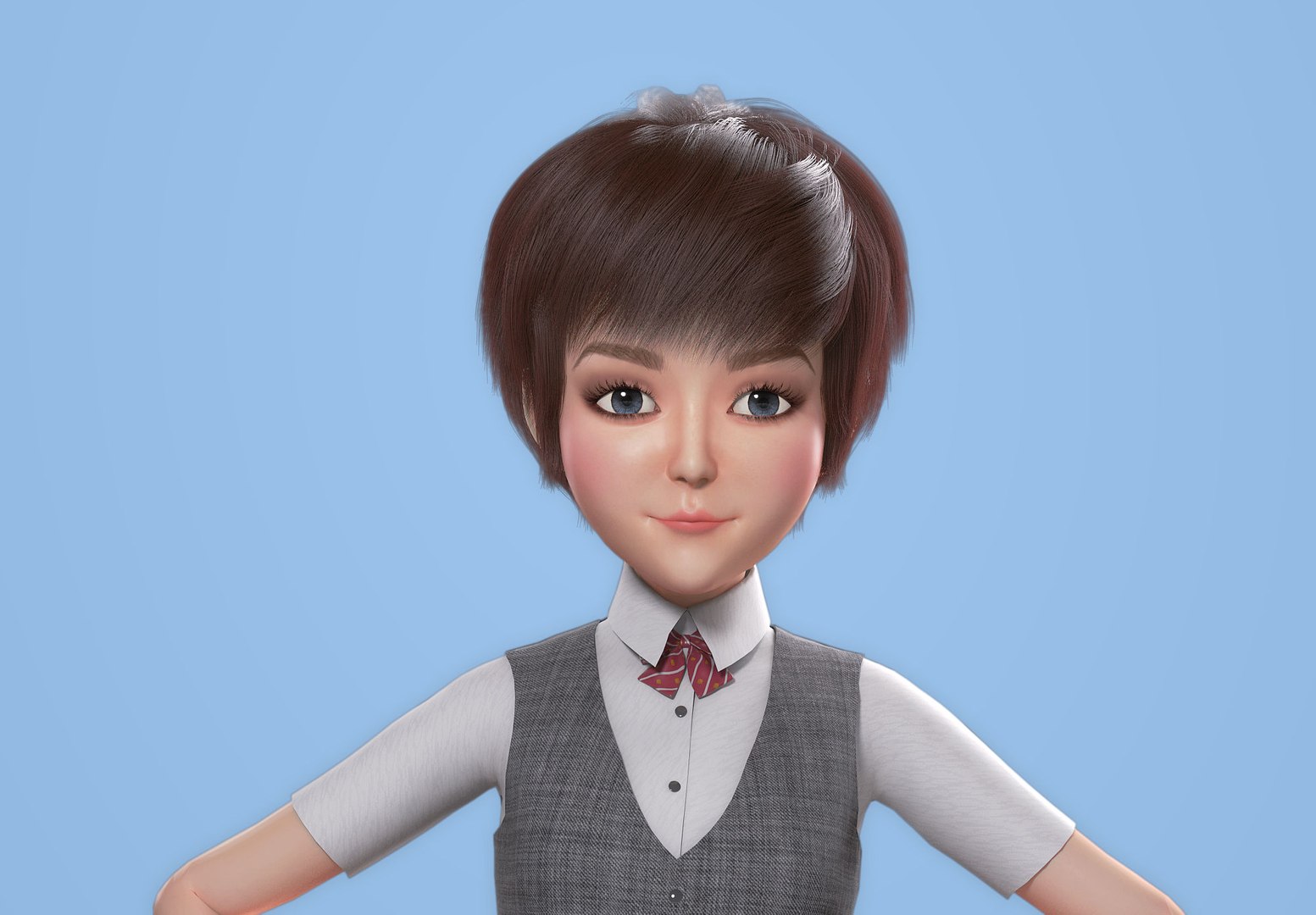 Cartoon Restaurant Waiter Girl Model 3D Model - TurboSquid 1767102