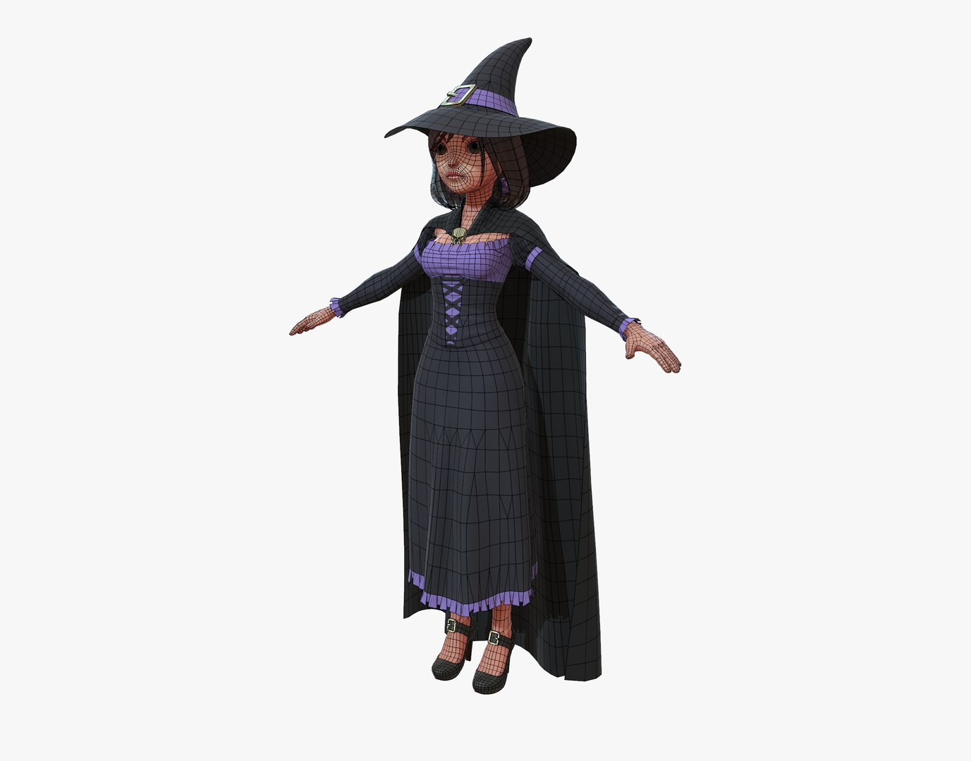 cartoon witch girl 3d obj