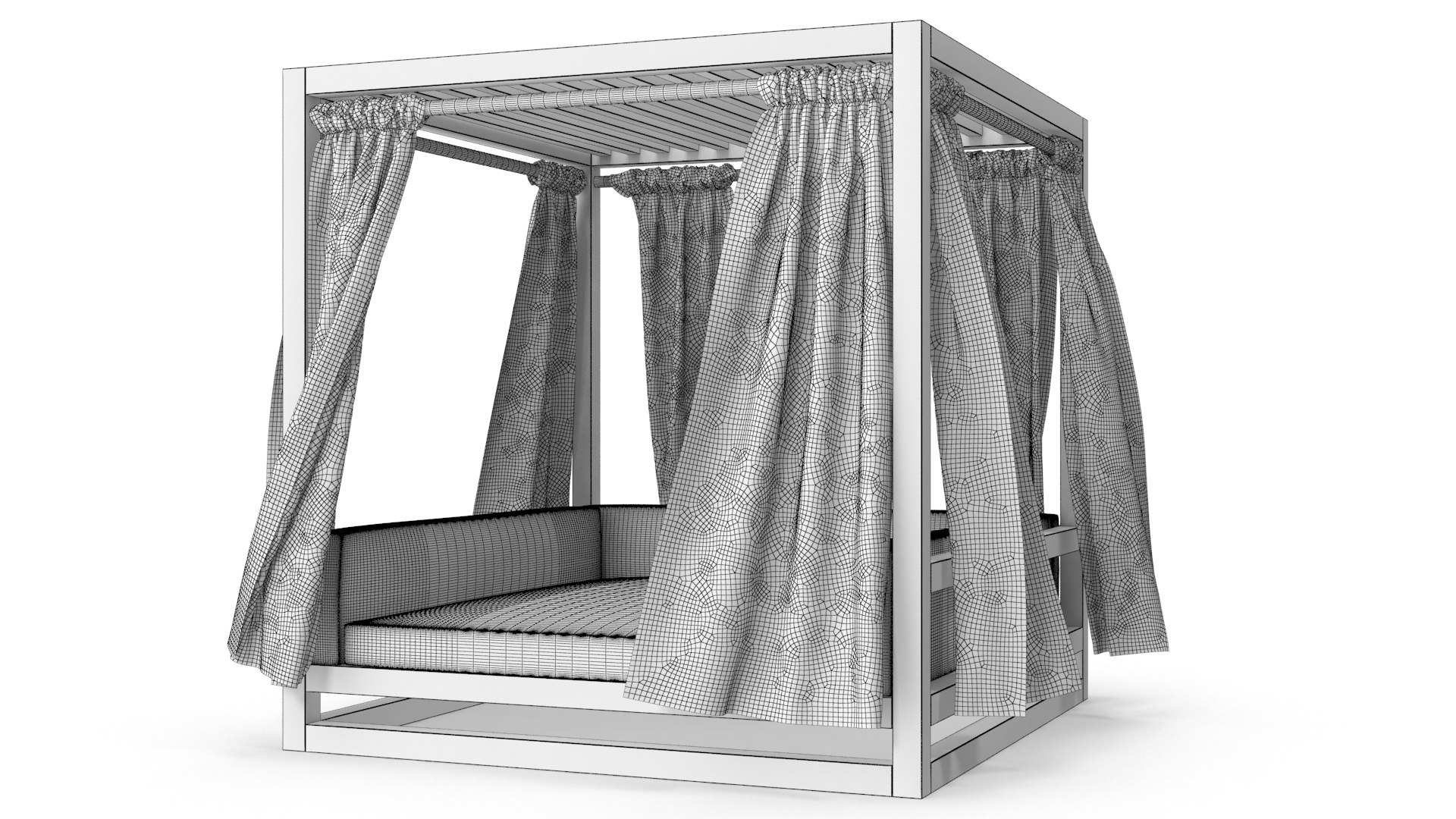 Wood Outdoor Beach Tent with Fabric Curtains 3D model - TurboSquid 1735638