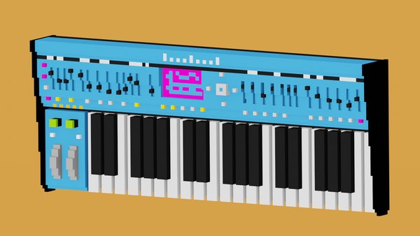 Blue colorful toy synthesizer pixel art stylized 3D - TurboSquid 1818287