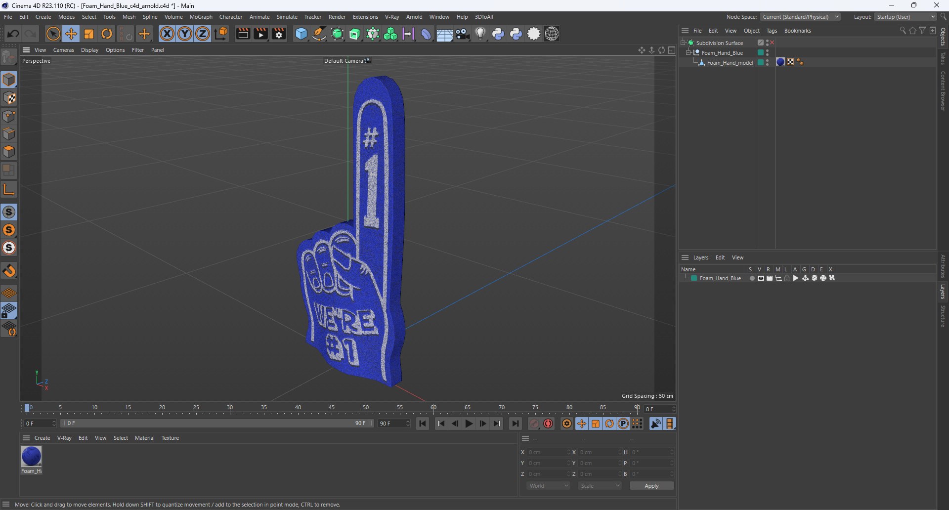 Foam Hand Blue 3D Model - TurboSquid 2277628