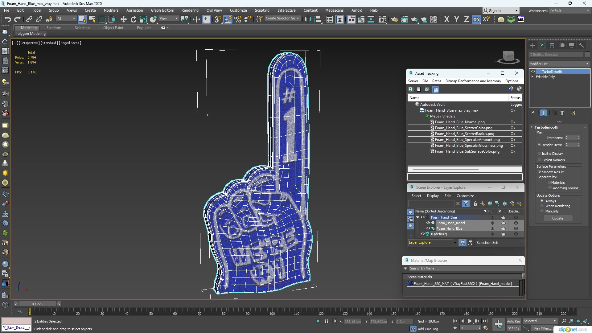Foam Hand Blue 3D Model - TurboSquid 2277628