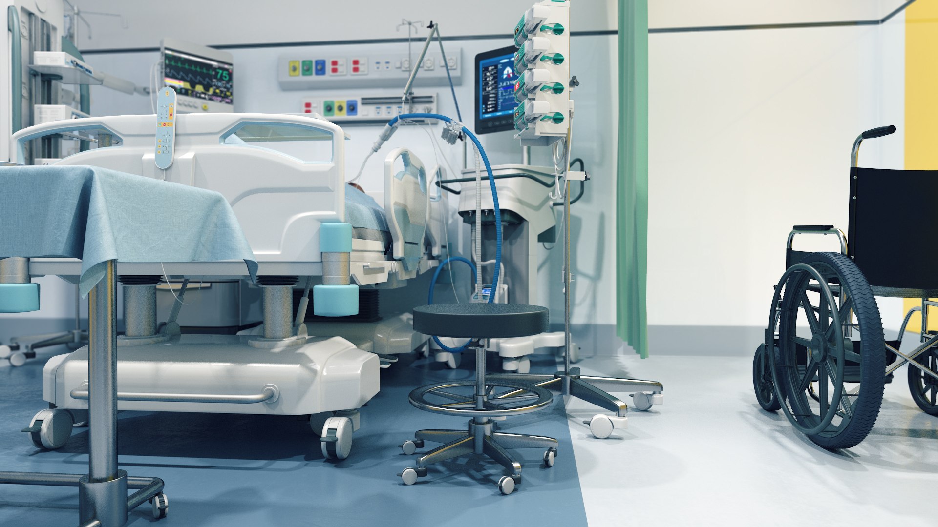 Private ICU With Patient Model - TurboSquid 2130711