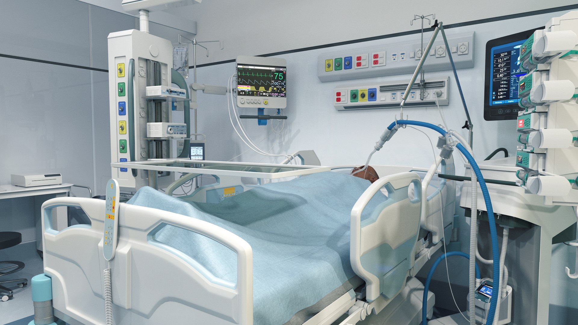 Private ICU with Patient model - TurboSquid 2130711
