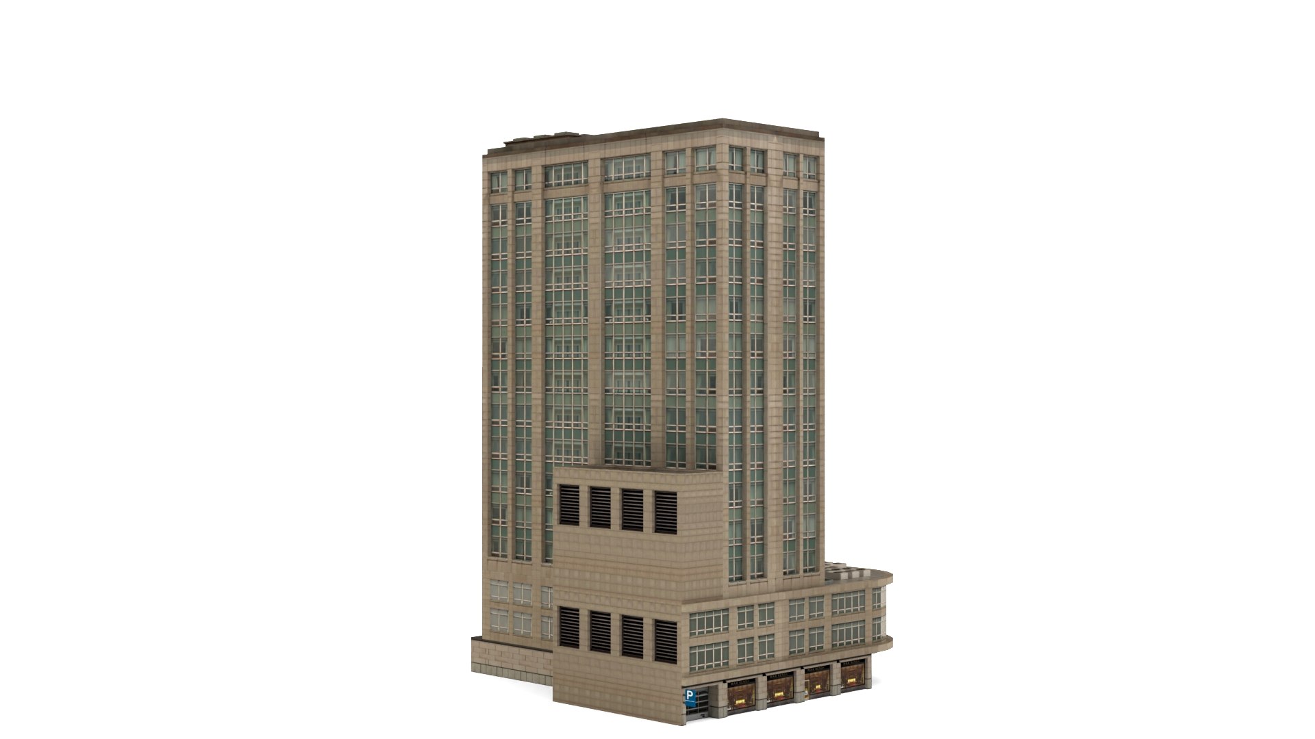 Art-déco-Bürogebäude mit Parkgarage 3D-Modell - TurboSquid 2517014