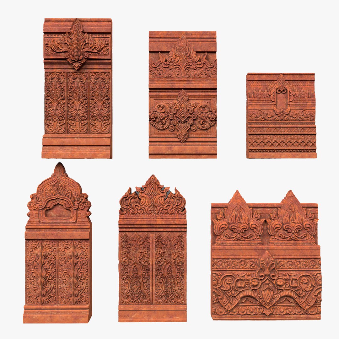 6 Low poly PBR Asia Temple Wall Modular model - TurboSquid 2161844