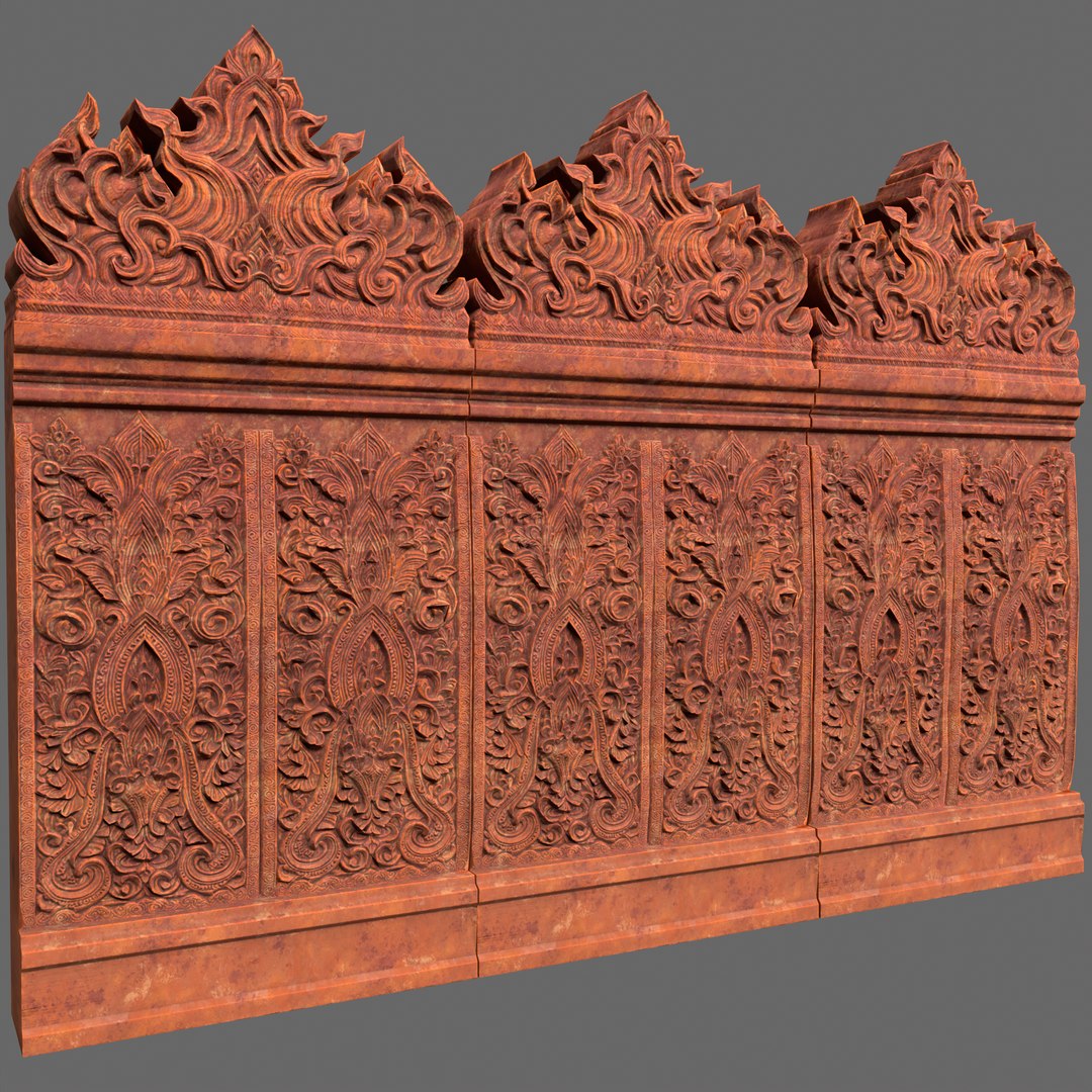 6 Low poly PBR Asia Temple Wall Modular model - TurboSquid 2161844