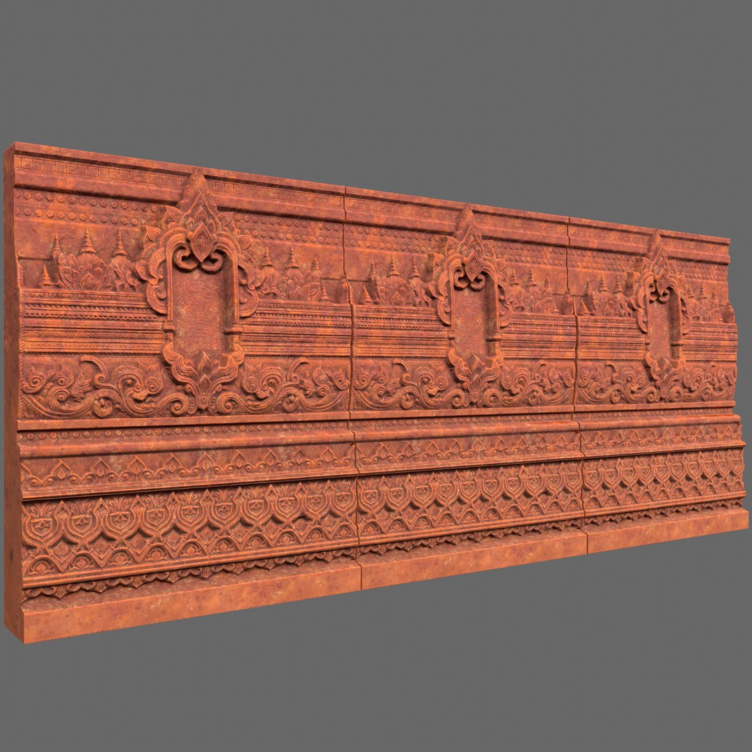 6 Low poly PBR Asia Temple Wall Modular model - TurboSquid 2161844