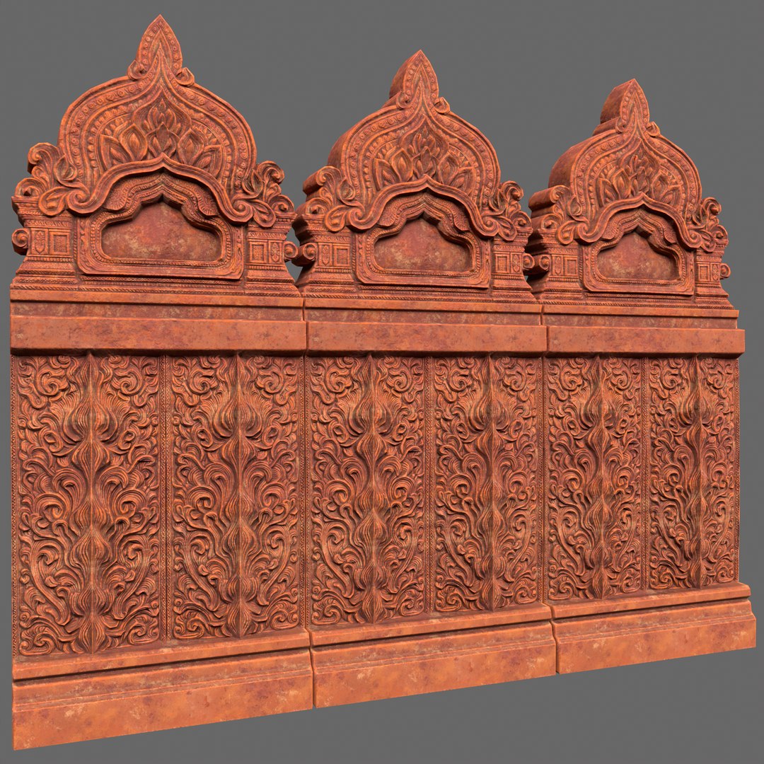 6 Low poly PBR Asia Temple Wall Modular model - TurboSquid 2161844