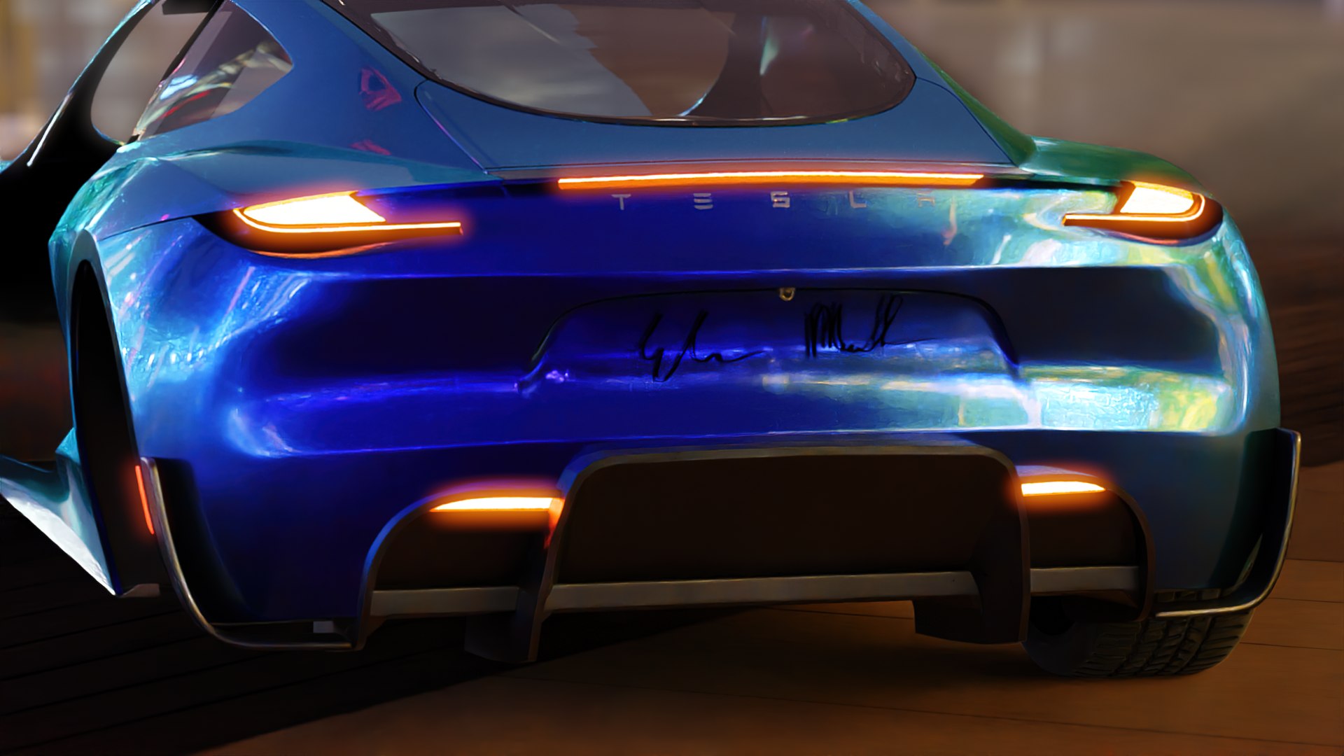 3D Blue Tesla Roadster Full 3d Signed By Elon Musk Animated Assembly ...