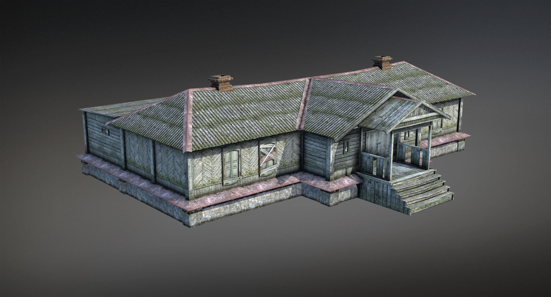 3d low-poly russian village wooden house model