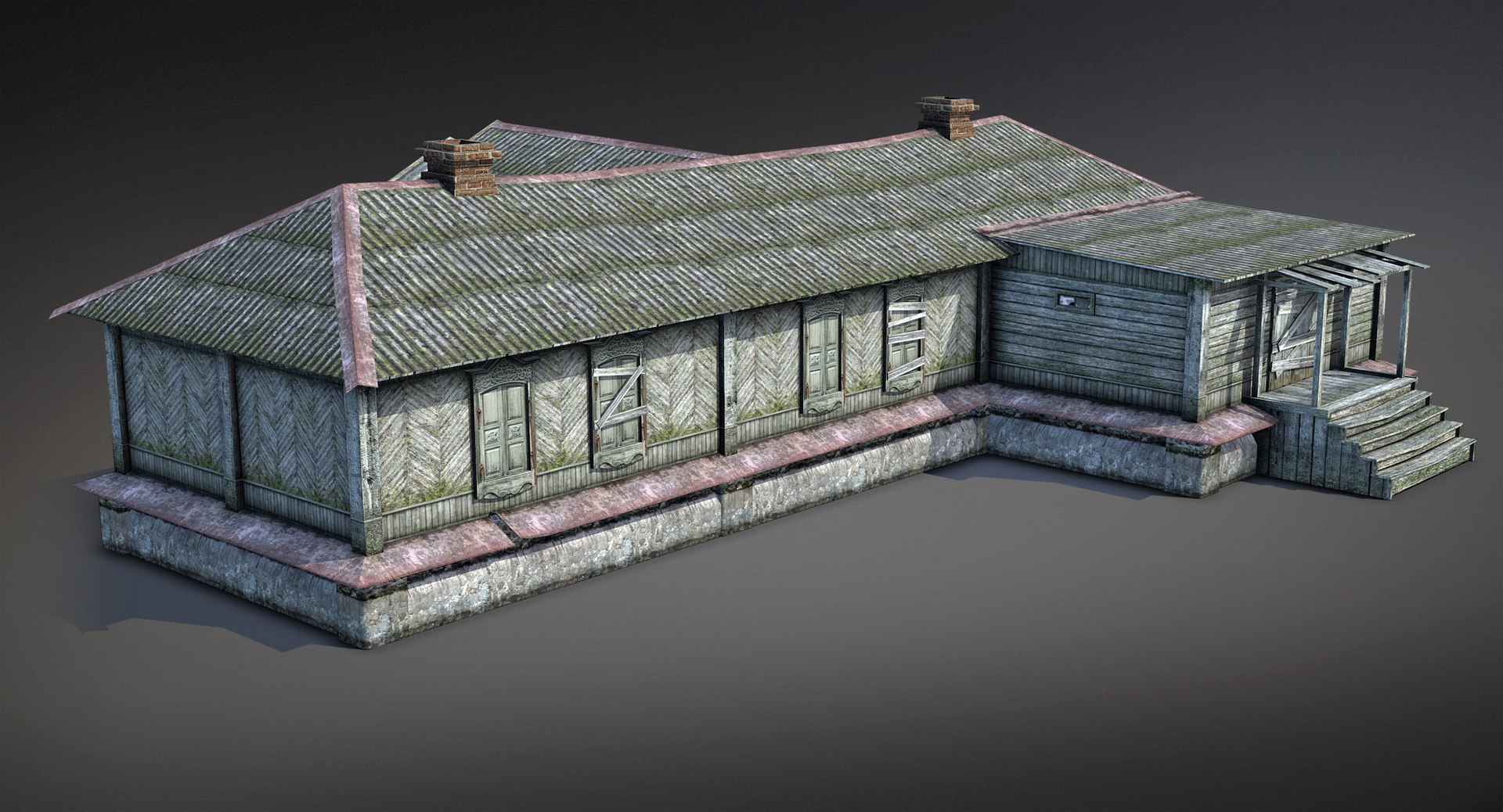 3d low-poly russian village wooden house model