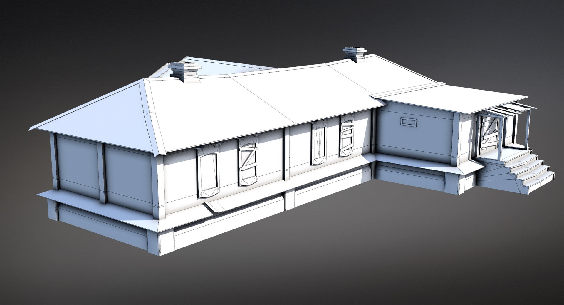 3d low-poly russian village wooden house model