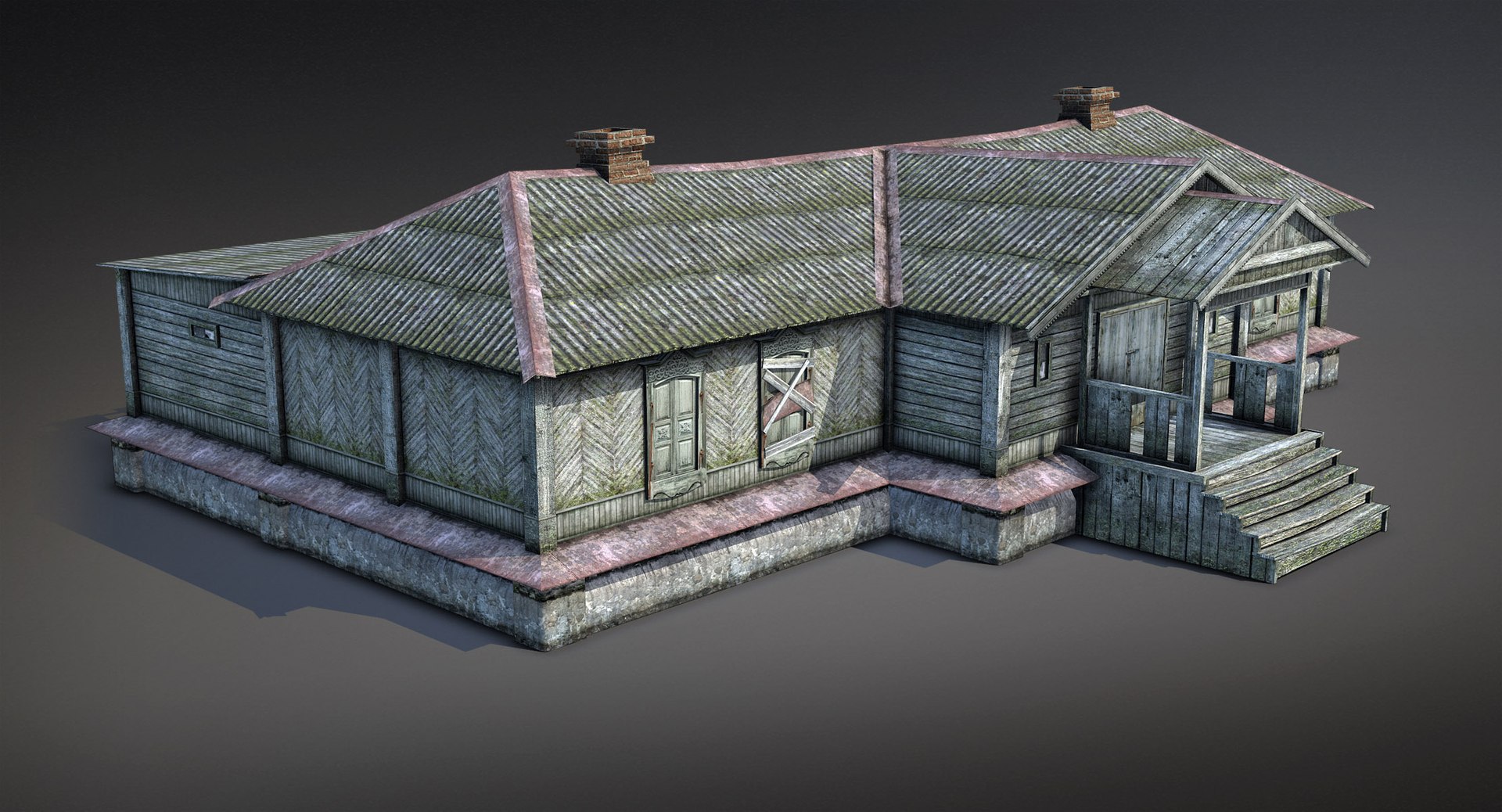 3d low-poly russian village wooden house model