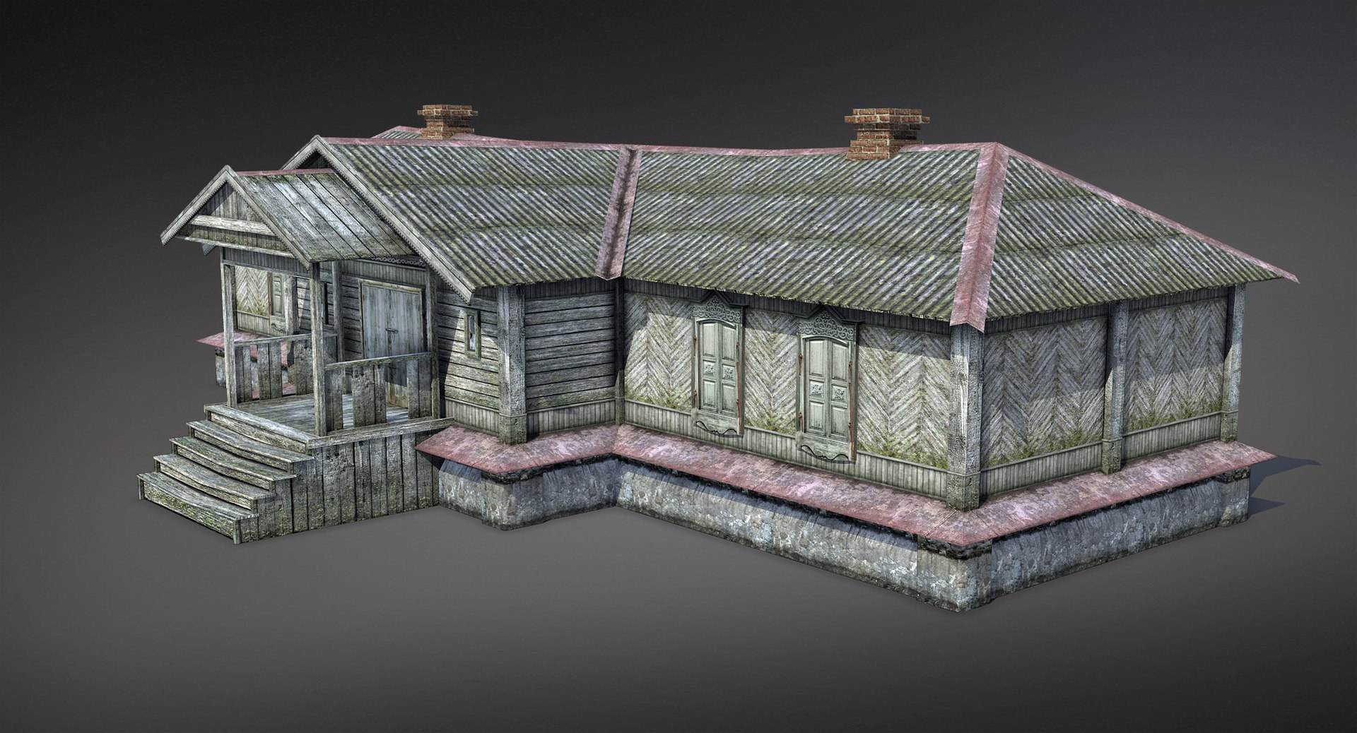 3d low-poly russian village wooden house model