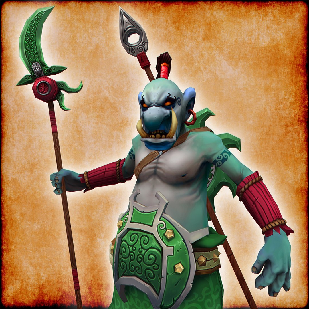 hand painted troll warrior character 3d fbx
