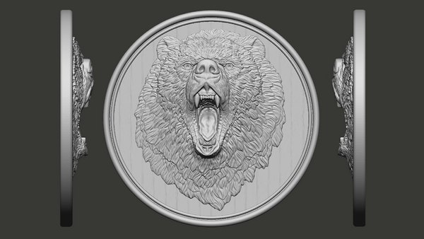 modelo 3d Escultura en bajorrelieve con cara de oso enojado ...