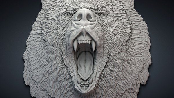 modelo 3d Escultura en bajorrelieve con cara de oso enojado ...