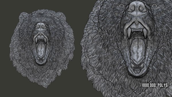 화난 곰 얼굴 얕은 부조 조각 3D 모델 - TurboSquid 1920023