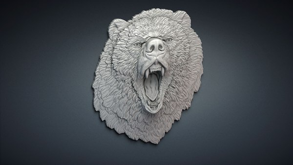 modelo 3d Escultura en bajorrelieve con cara de oso enojado ...